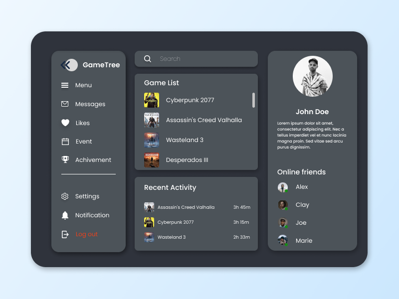 Game dashboard by Ivan Pangaribuan on Dribbble