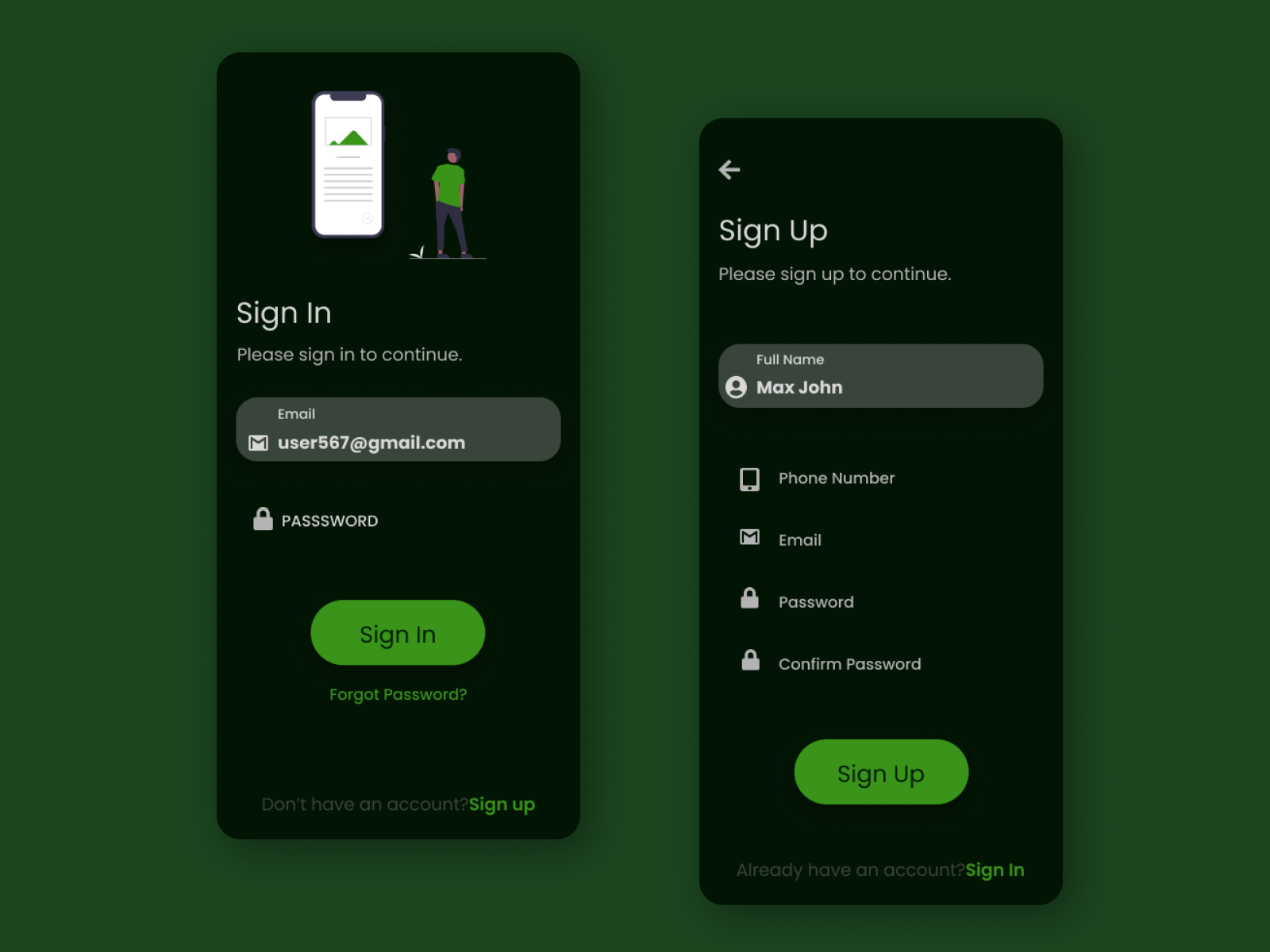 Dark mode sign in & sign up page UI design by Tasmia Tabassum on Dribbble