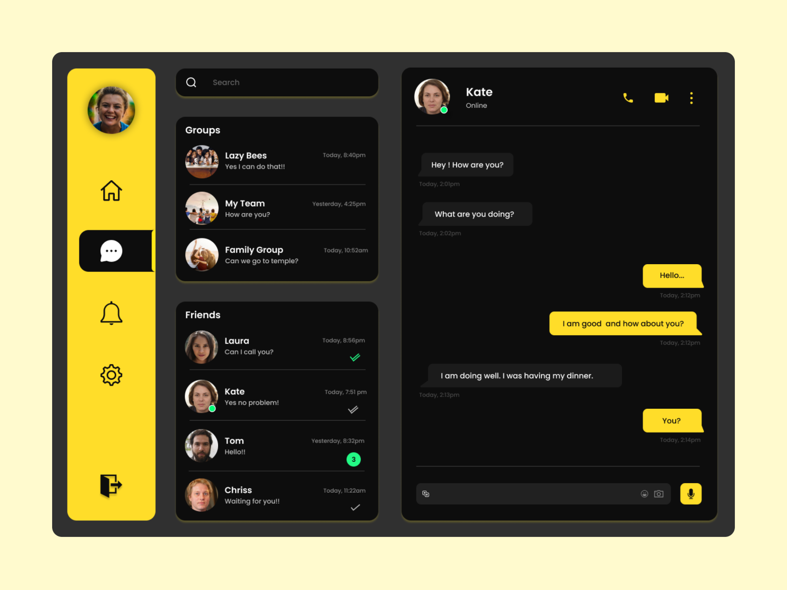Chat-Dark Theme by Pramodini US on Dribbble