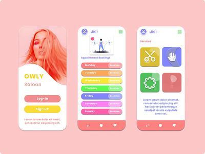Simple mobile app design for a Saloon OWLY by Lihini Jinanjalie on Dribbble