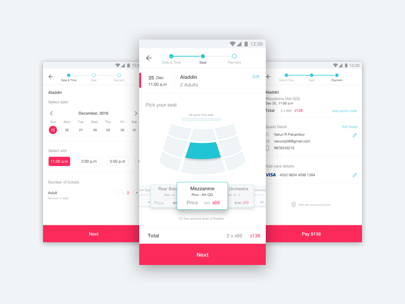 Ticket booking UI by Varun R Panambur on Dribbble
