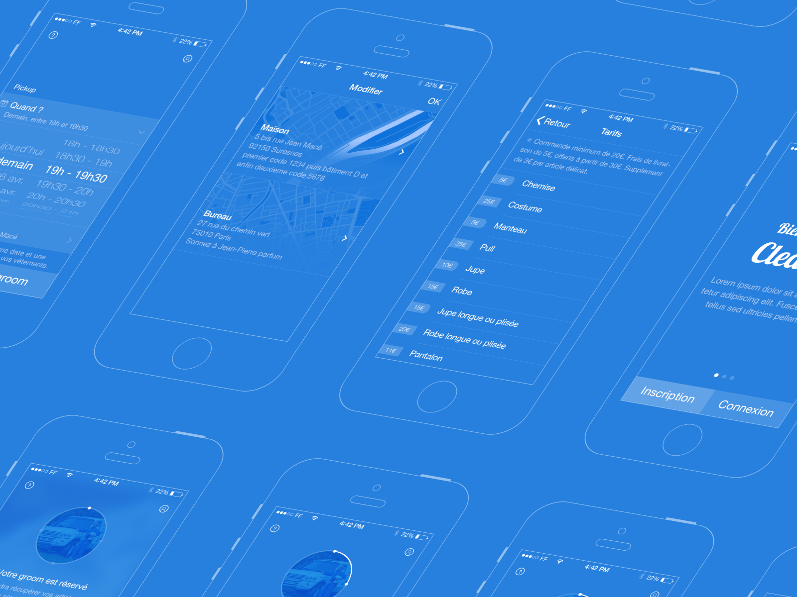 Laundry service app wireframe by Alexis Barlatier on Dribbble