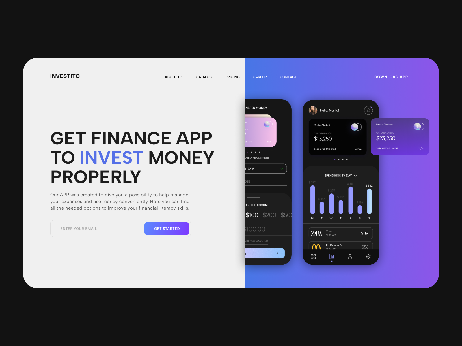 Financial App Landing Page by Mariia Chabak for visux on Dribbble