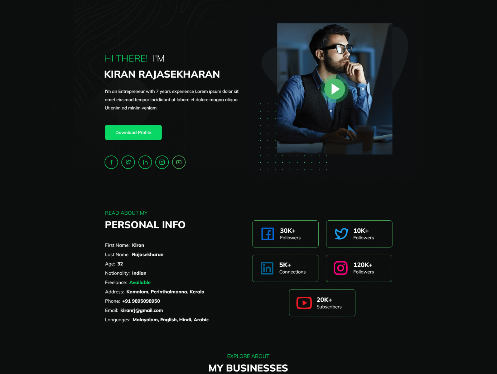 Personal Website Homepage by Vipil Karimanakkal on Dribbble