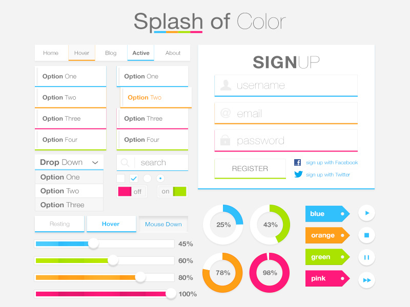 Splash of Color UI Kit by Howard Pinsky on Dribbble