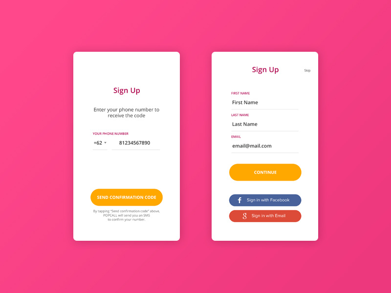 Popcall Sign Up Page by Aria Kepo on Dribbble