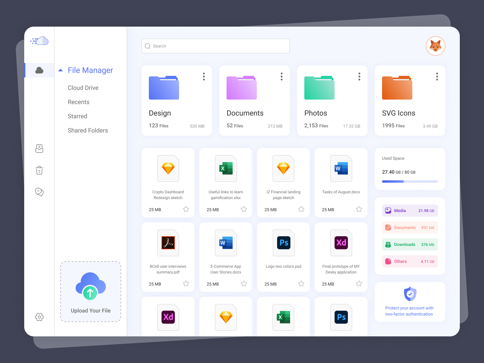 File Manager Dashboard / Cloud App by Simin Nikmanesh on Dribbble