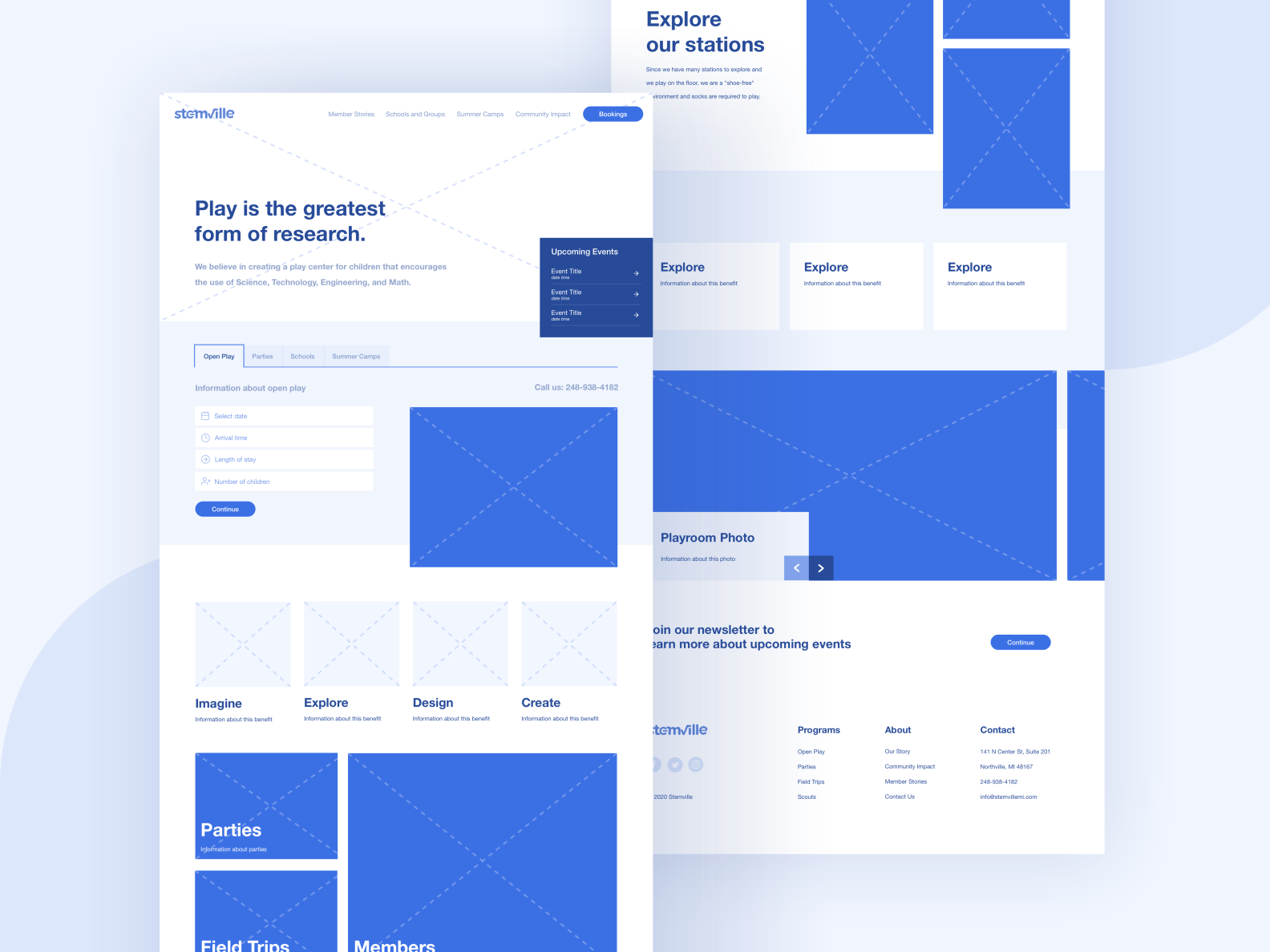 Website wireframes for children play center by Kevin Wolf on Dribbble