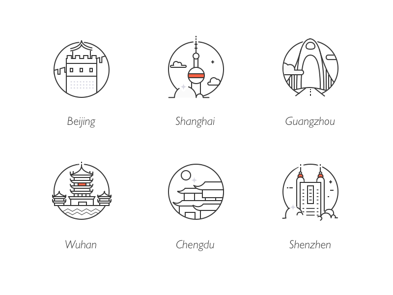 outline city Icons - China by 屠 梦 人 TU MENG REN on Dribbble