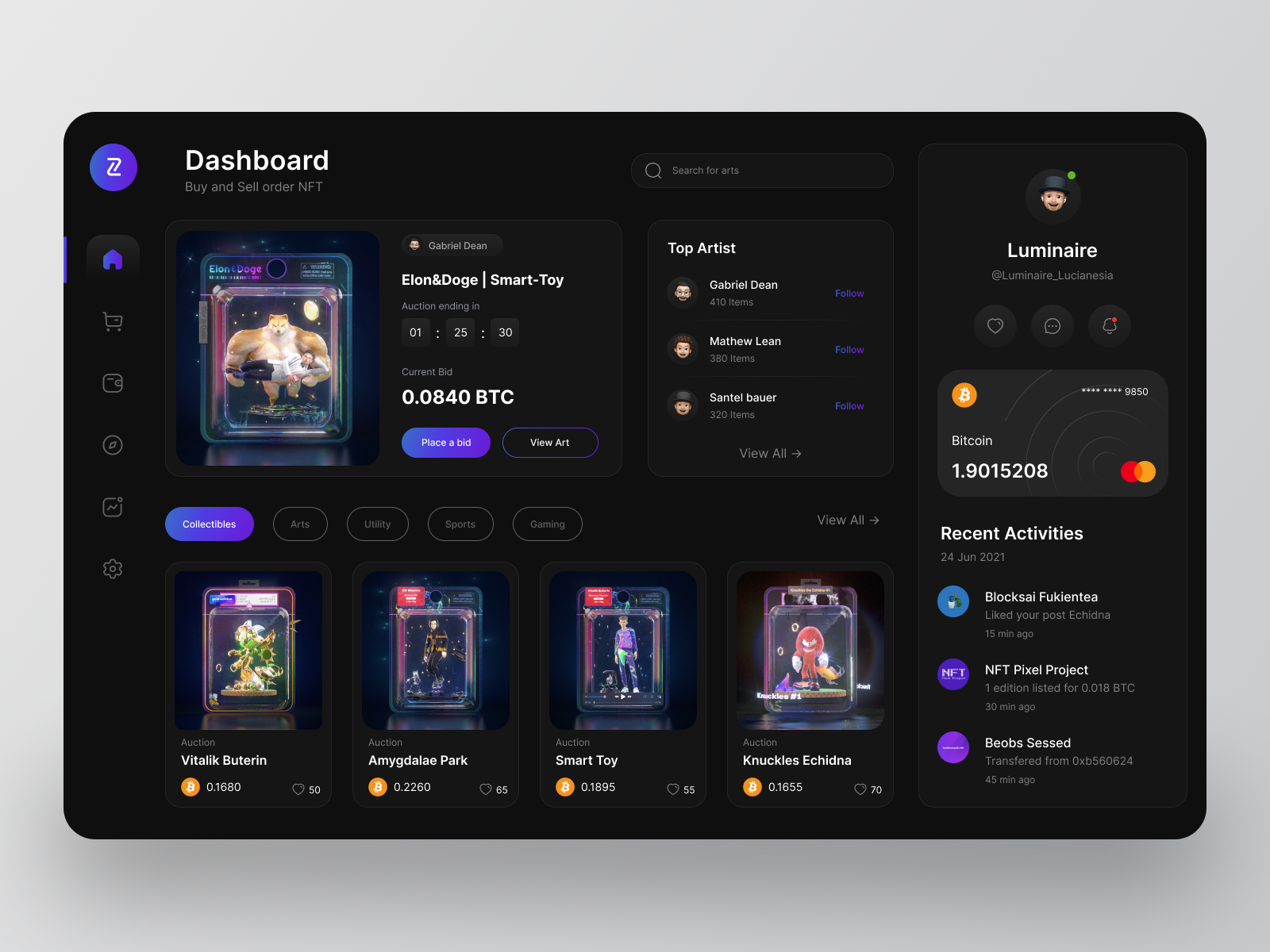 nft dashboard by vino federmesser | Dribbble