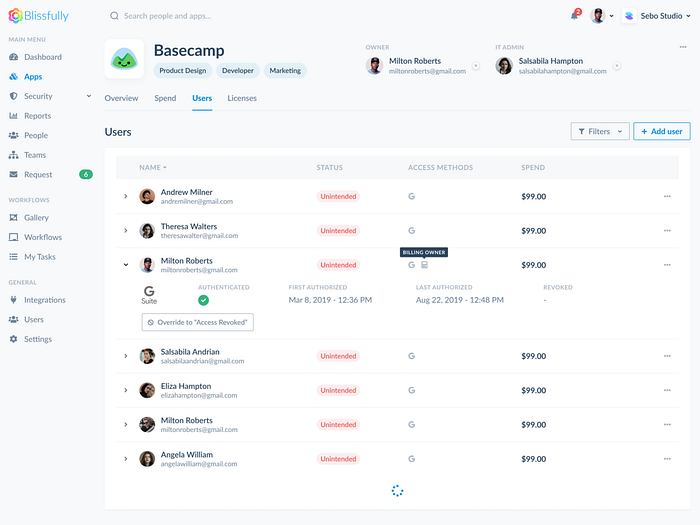Blissfully App Management by Ibnu Mas'ud for Sebo on Dribbble