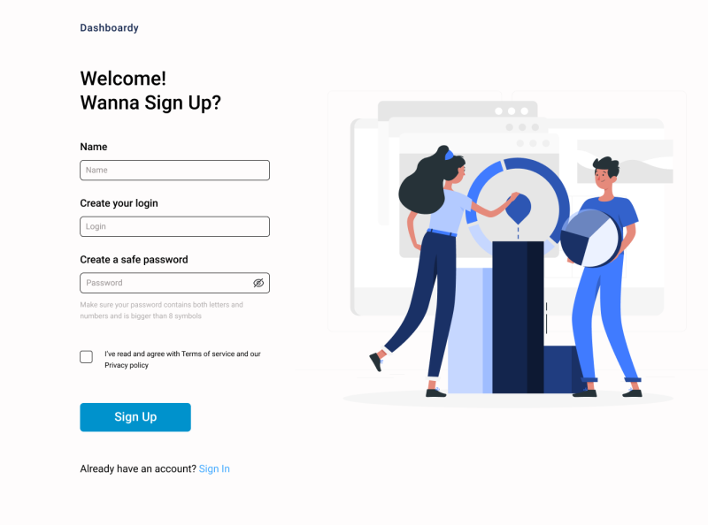Sign Up page for a desktop Dashboard by Lizaveta Yalak on Dribbble
