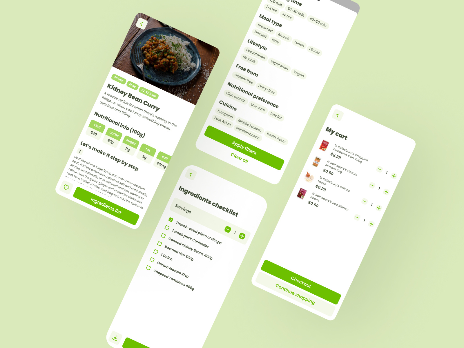 Shop by recipe and cook - Mobile App by Arina Lopatina on Dribbble