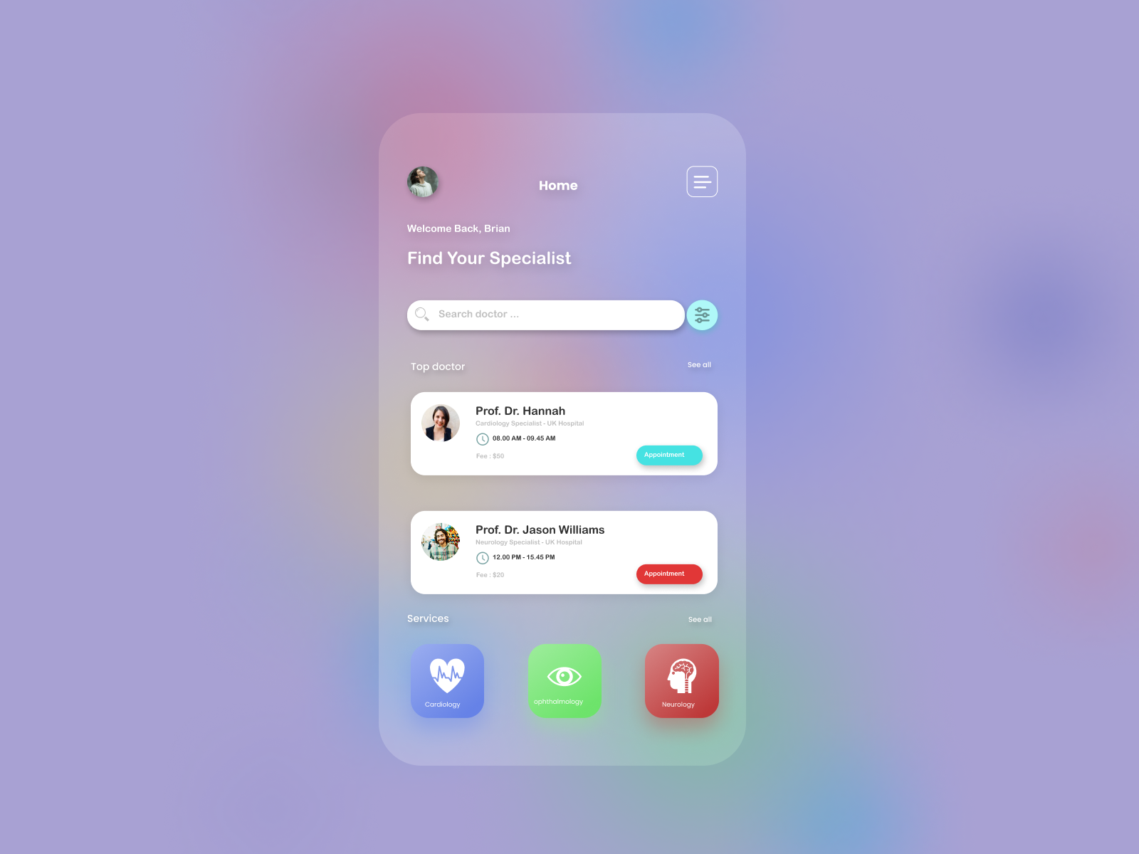 Medical App on Glass Effect by Julius Alvin on Dribbble