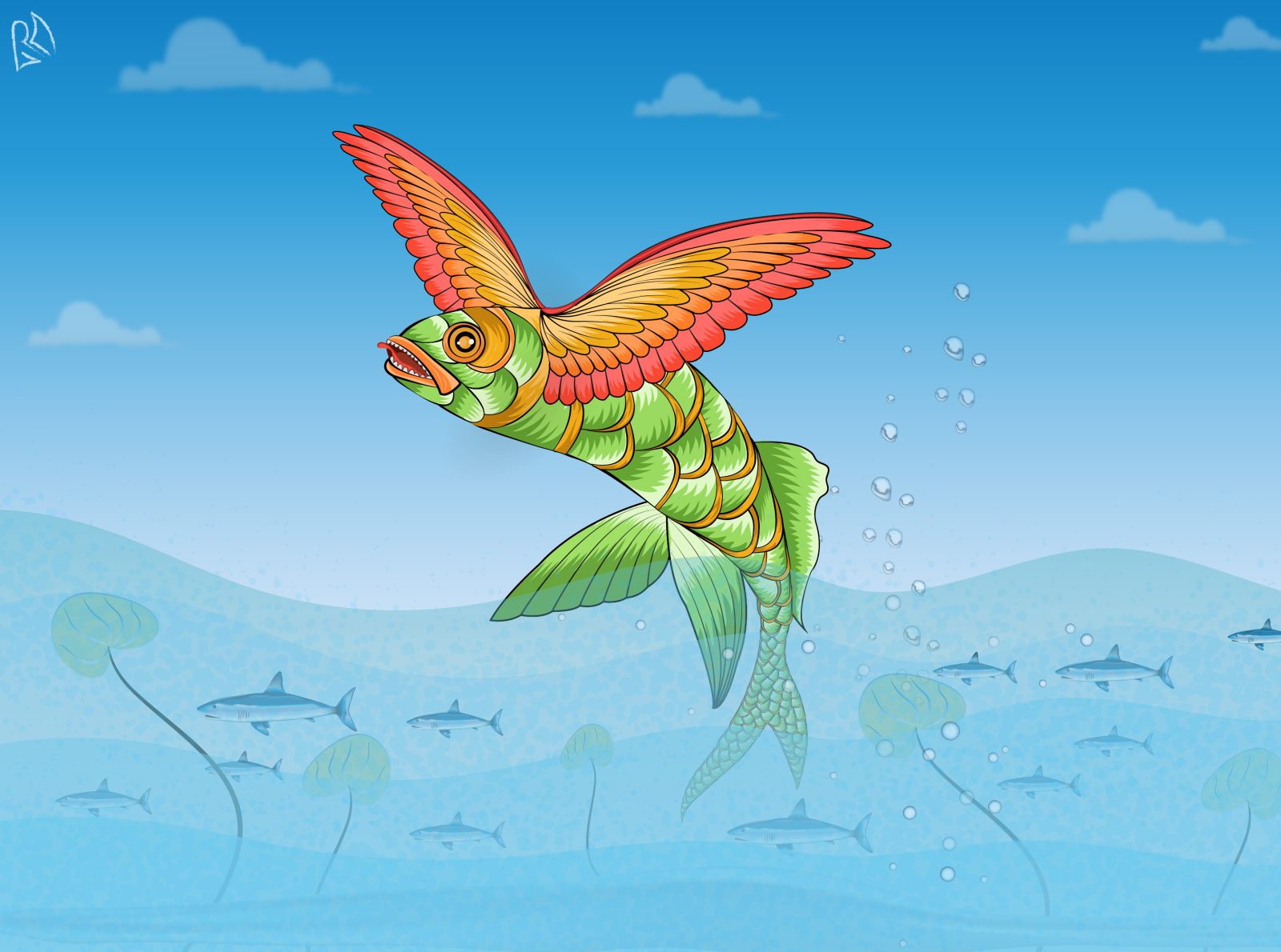 Flying fish by Riva Jahan on Dribbble