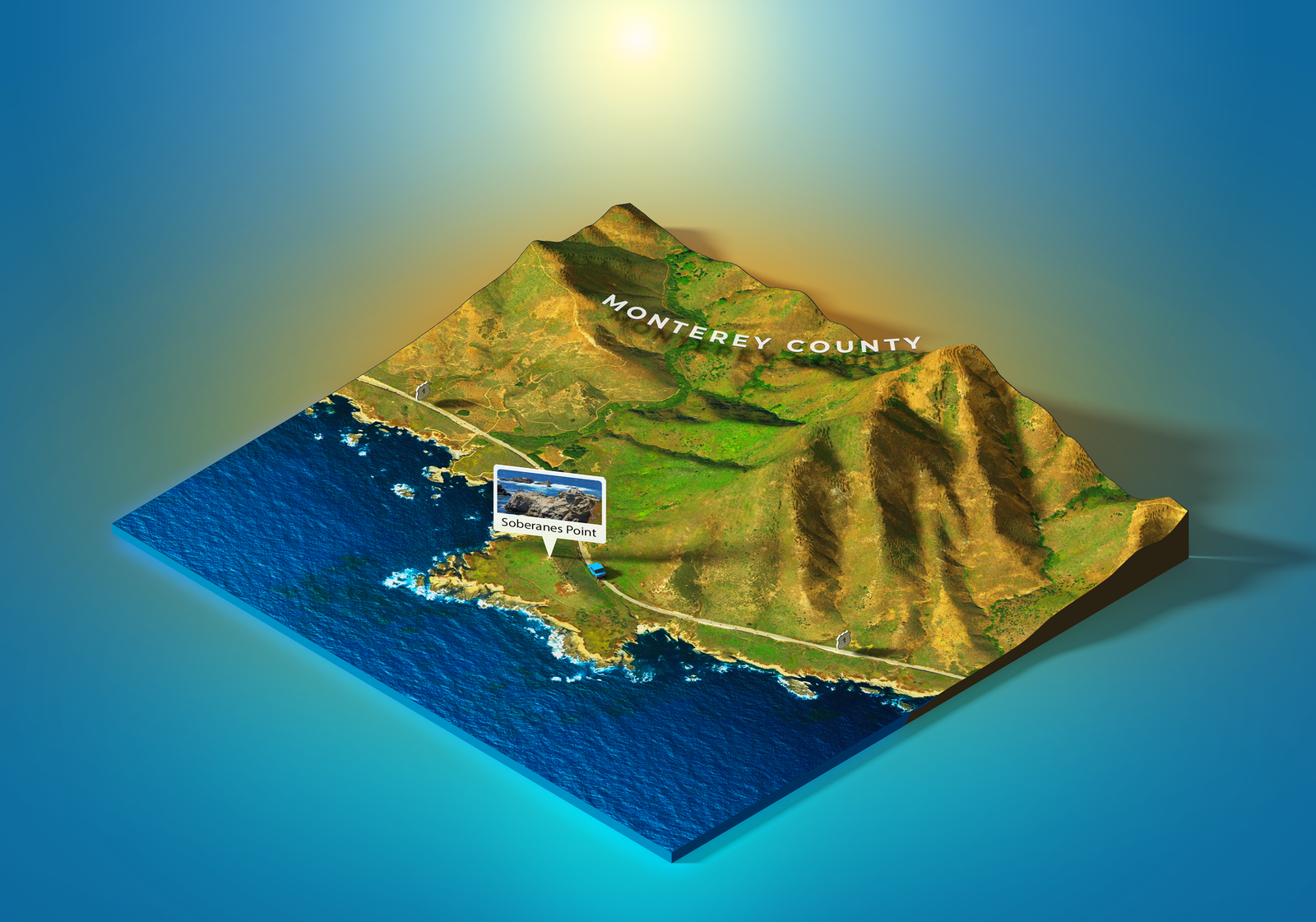 Soberanes Point - Photoshop 3D Map Render by Michael Tzscheppan on Dribbble