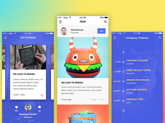 Listing app screens by Visual Hierarchy on Dribbble