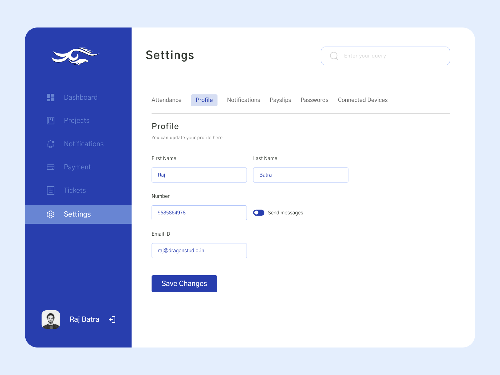 Settings Page - Employee Dashboard by Sakshi Panwar on Dribbble