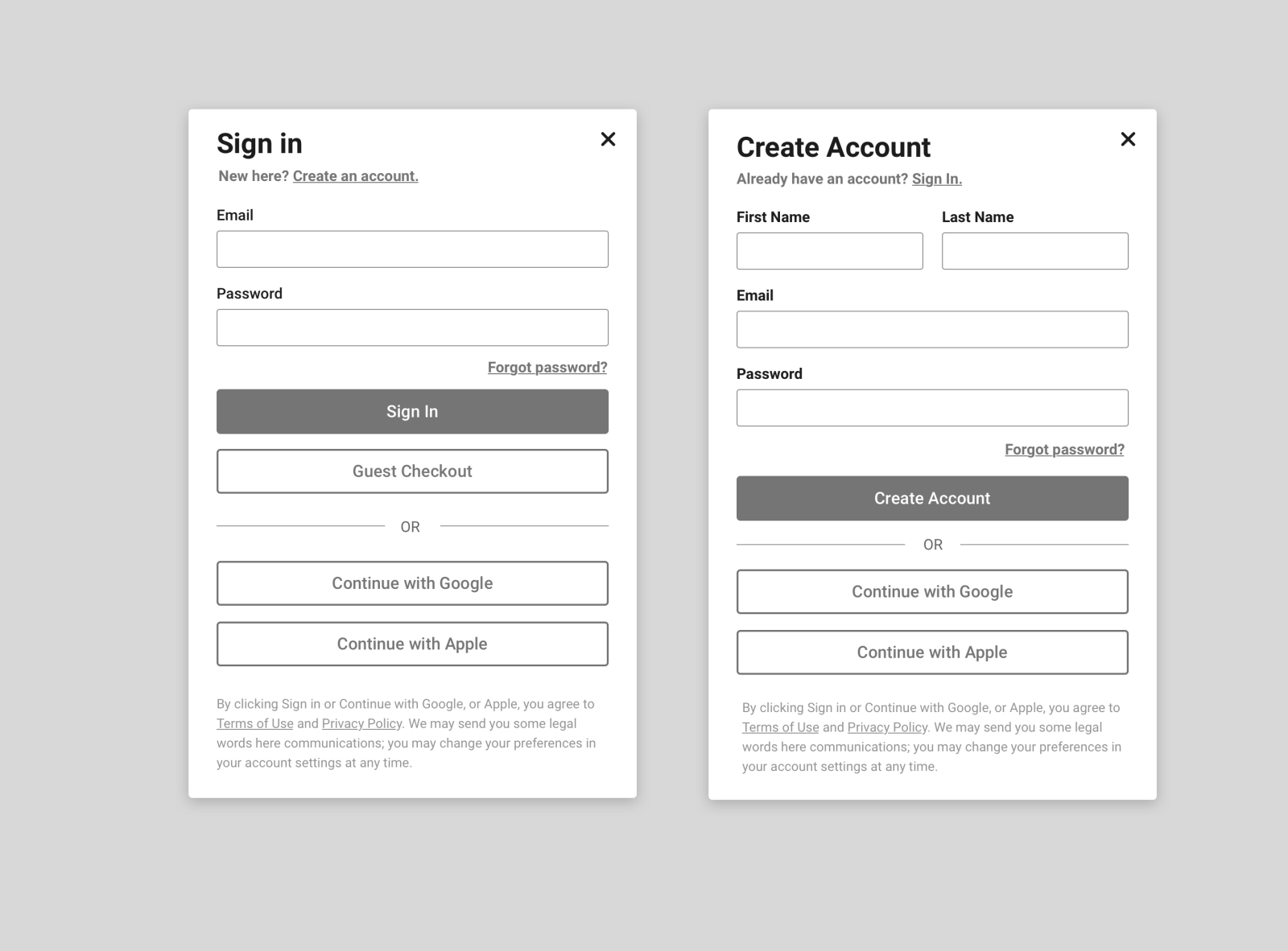 Sign In + Create Account UX by Brenna Mickey on Dribbble