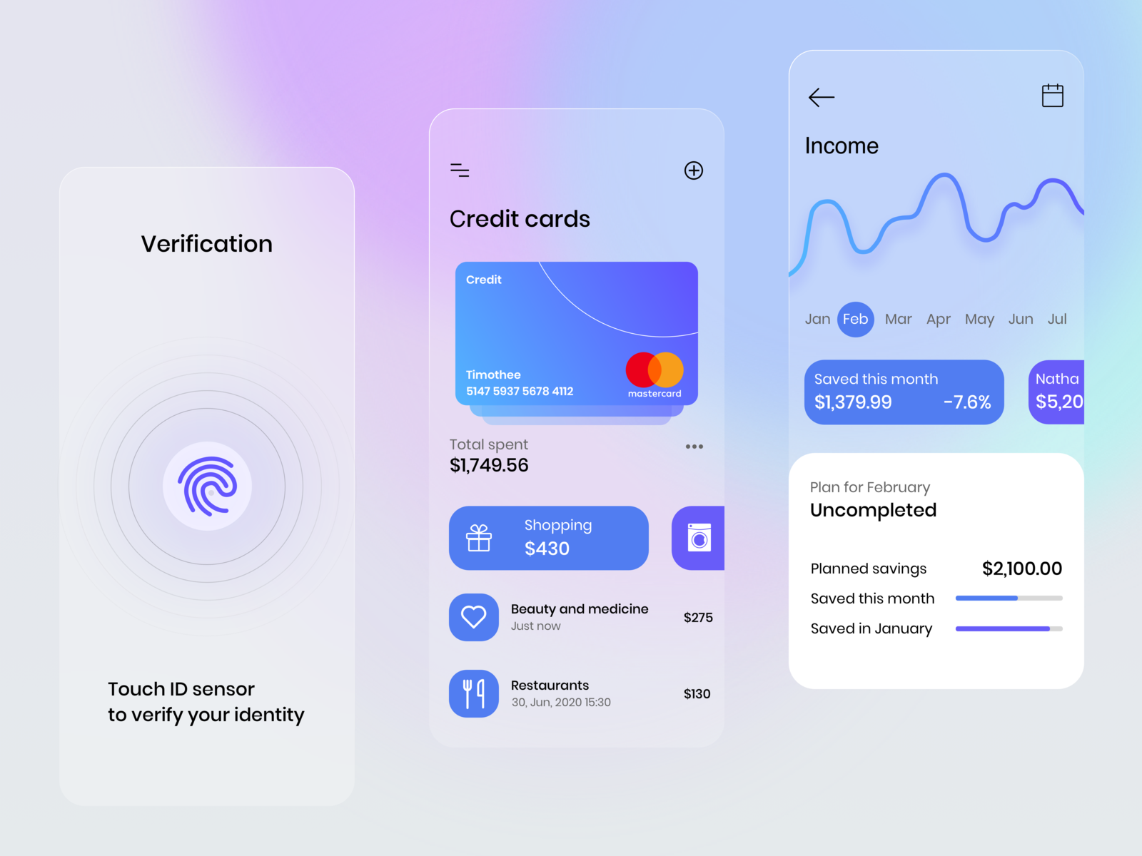 Banking app ui | Glassmorphism by Volodymyr Severynenko on Dribbble