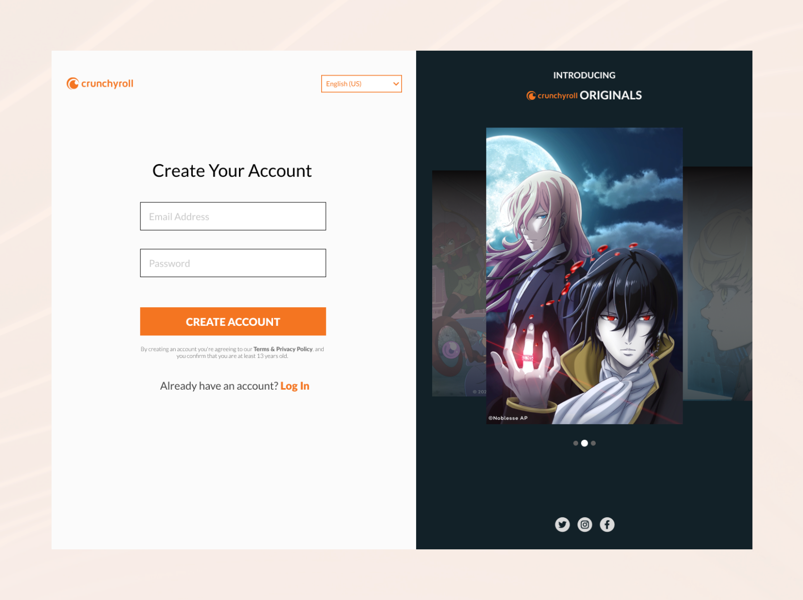 Sign Up Page for Crunchyroll by Krishna Supradeep on Dribbble