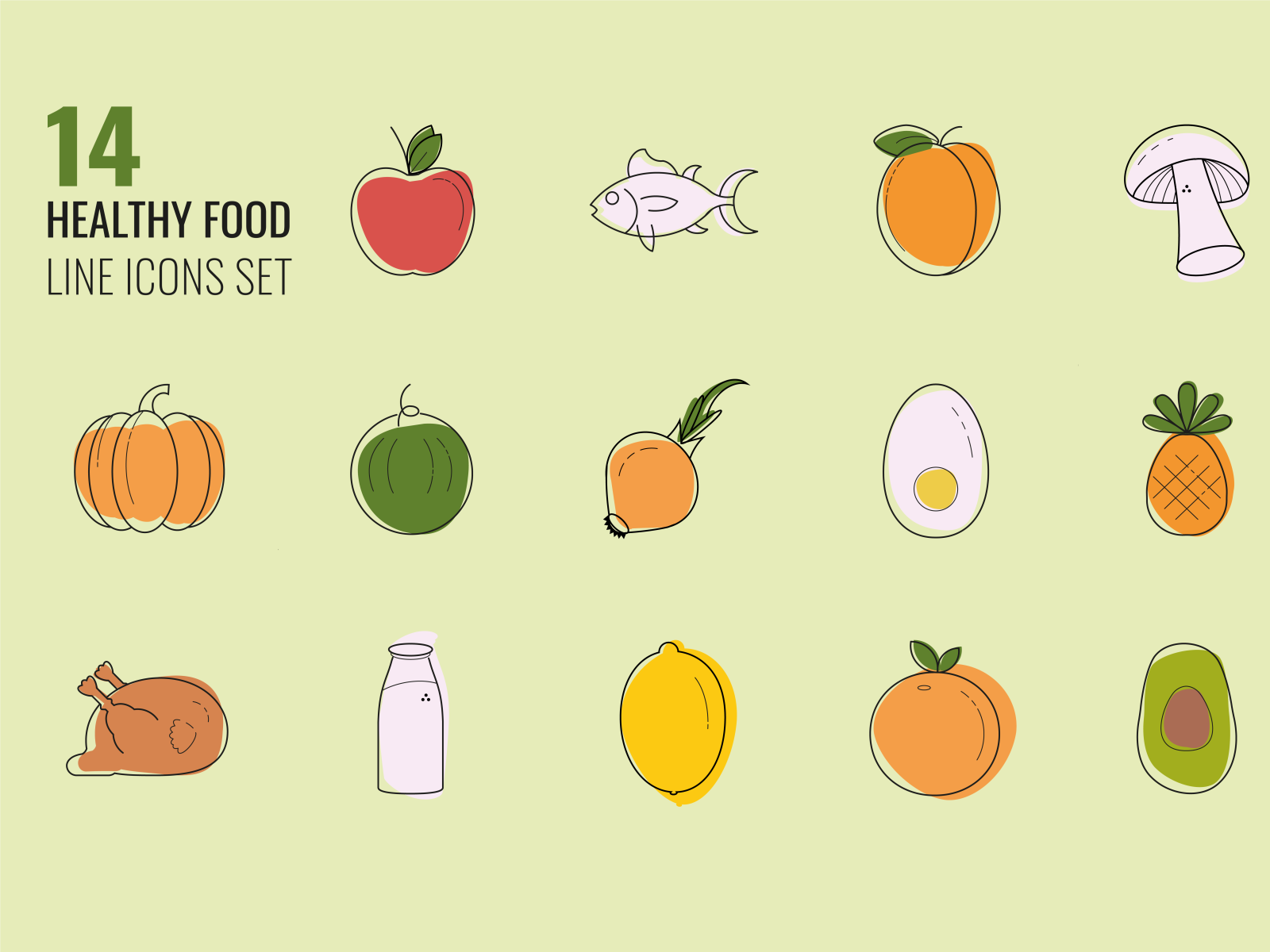 Set of healthy food icons for mobile app. by Anastasiya made-sova on ...