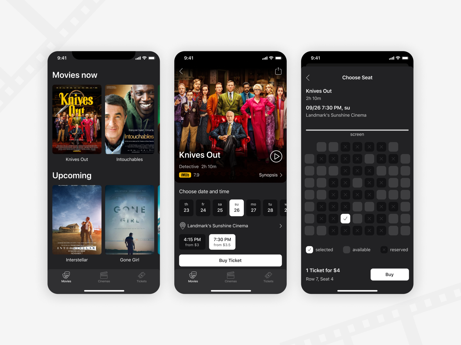 Cinema Booking App by Elena Ber on Dribbble