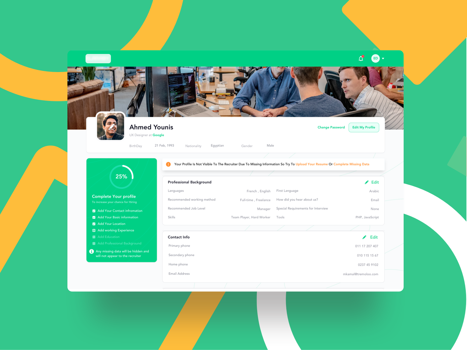 Applicant Profile | Recruiting Platform by Mohamed Kamal for Tremoloo ...