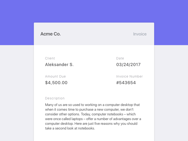 Invoice by Aleksander Skjoelsvik on Dribbble