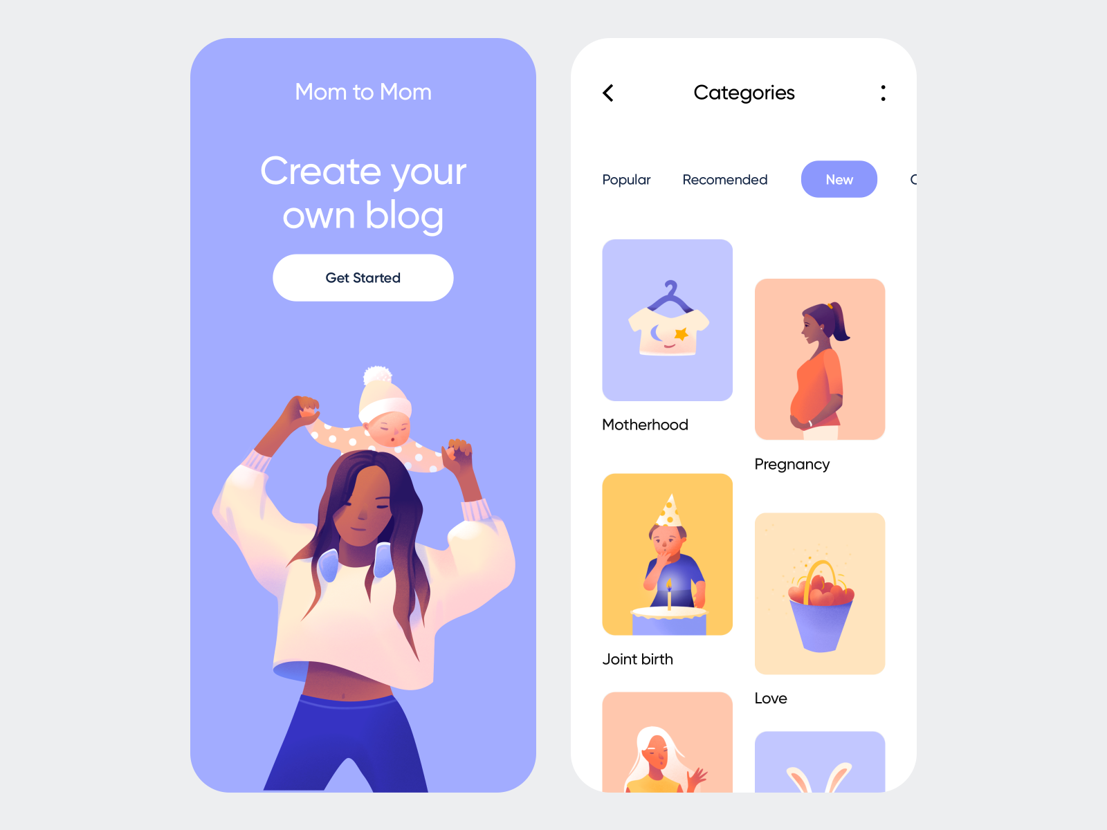 Mobile app - Mom to Mom by Outcrowd on Dribbble