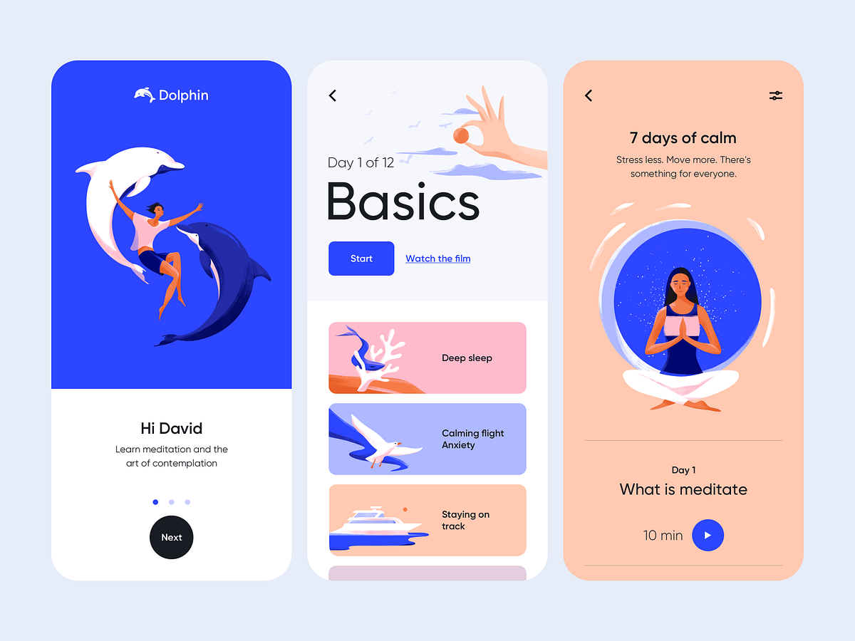Dolphin - Mobile Application Design for Meditation by Outcrowd on Dribbble