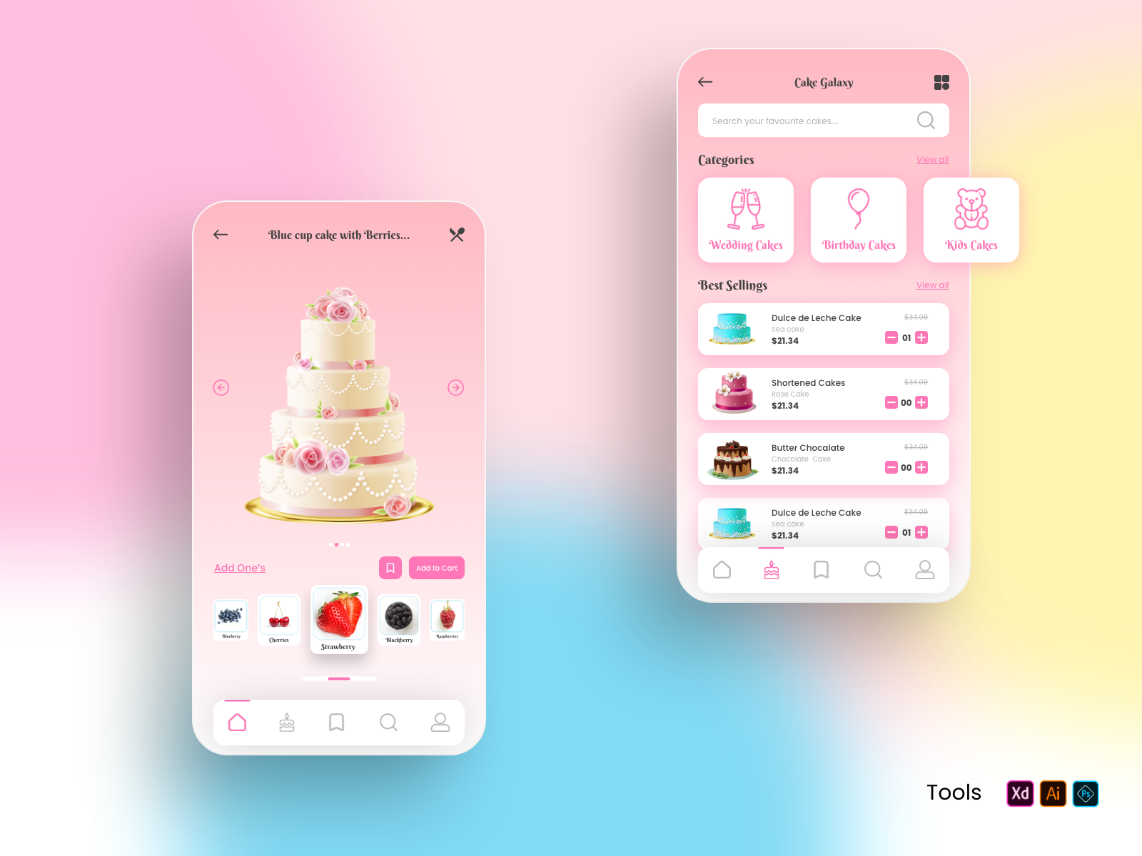 Dribbble - Cake Mobile UI.png by Shekar Anugula