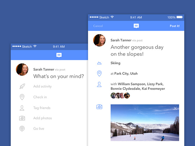 Facebook Post App Concept by Sarah Tanner on Dribbble