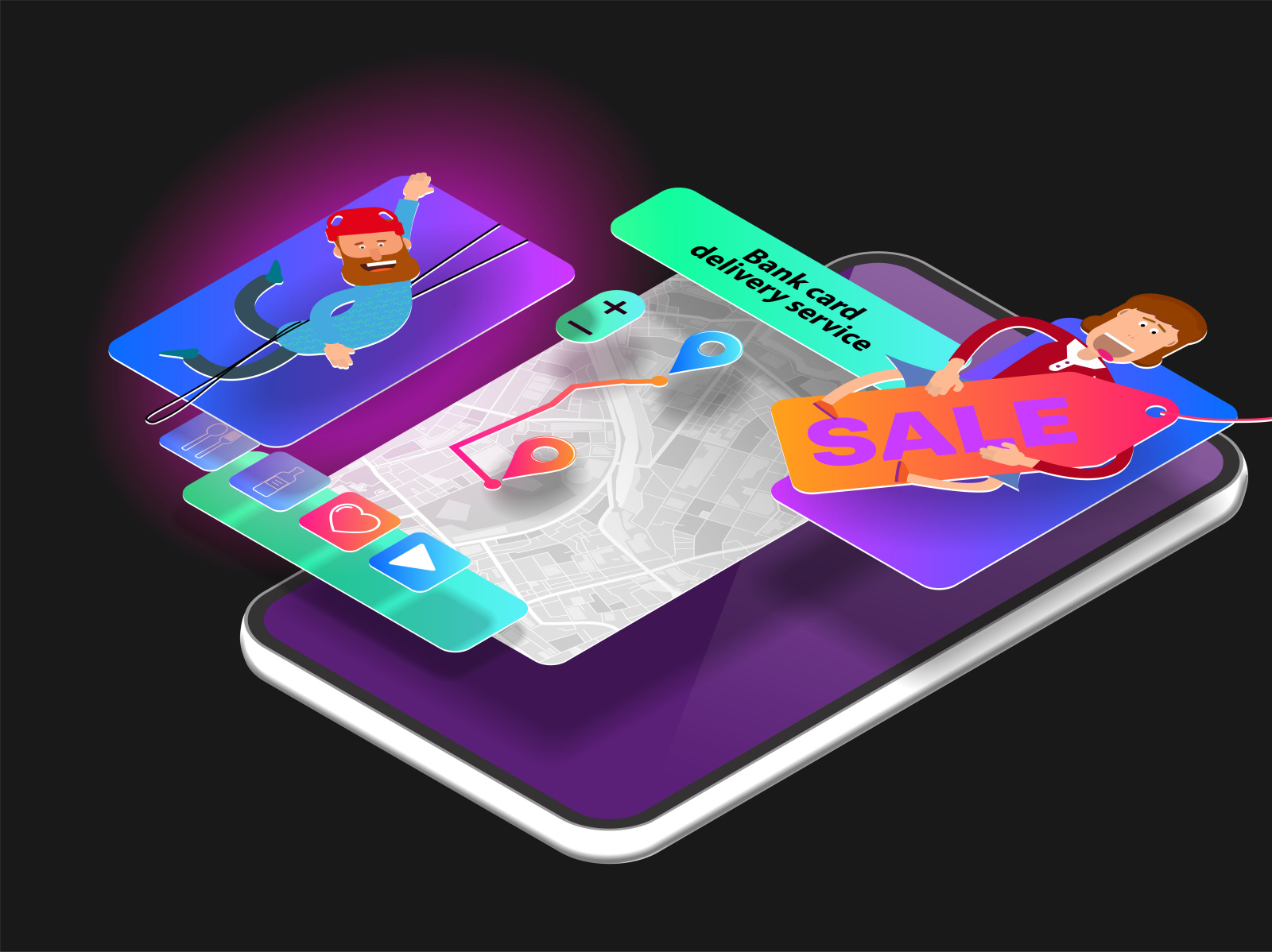 Mobile application interface with a city map by Palladadesign on Dribbble