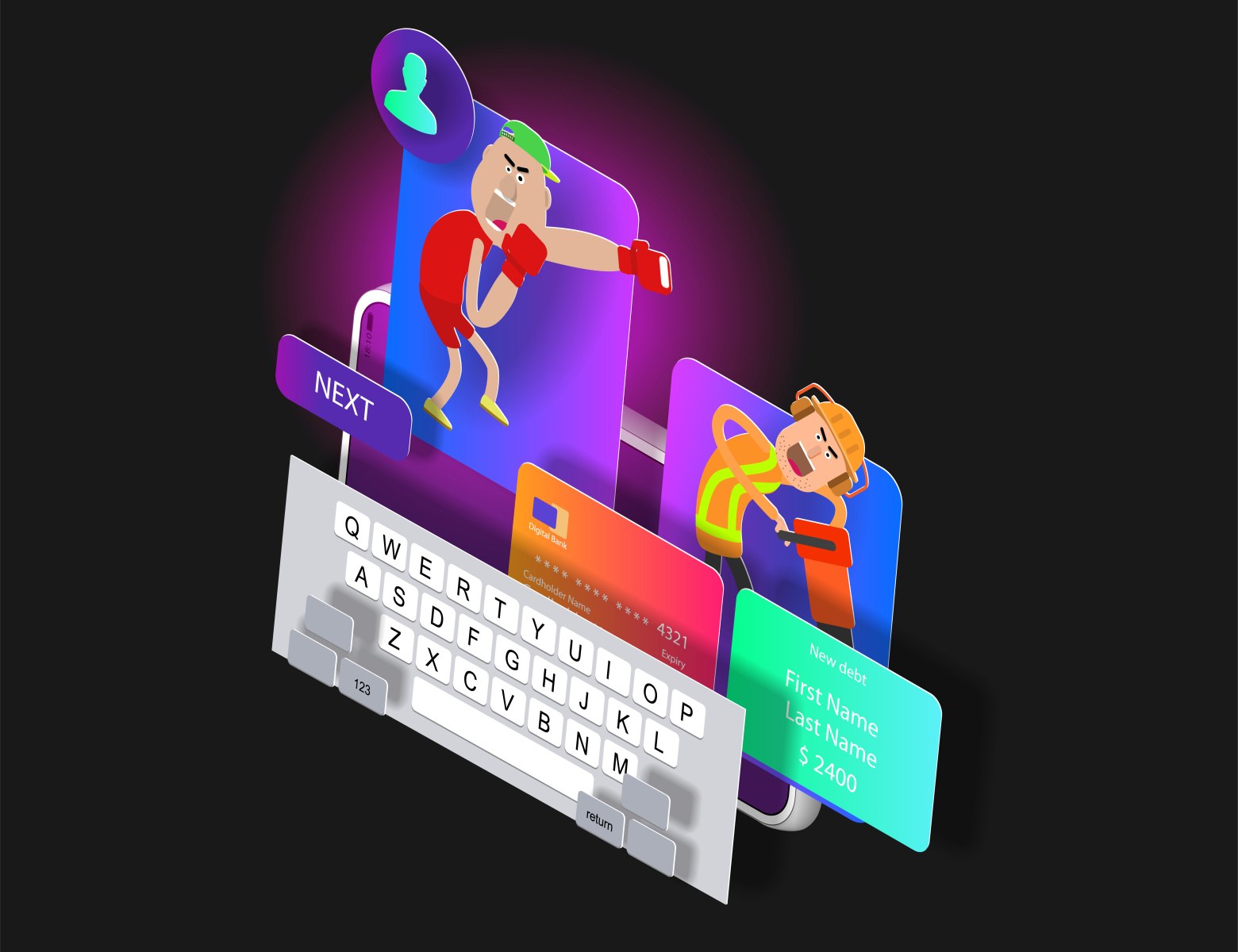 Mobile interface with cartoon characters by Palladadesign on Dribbble