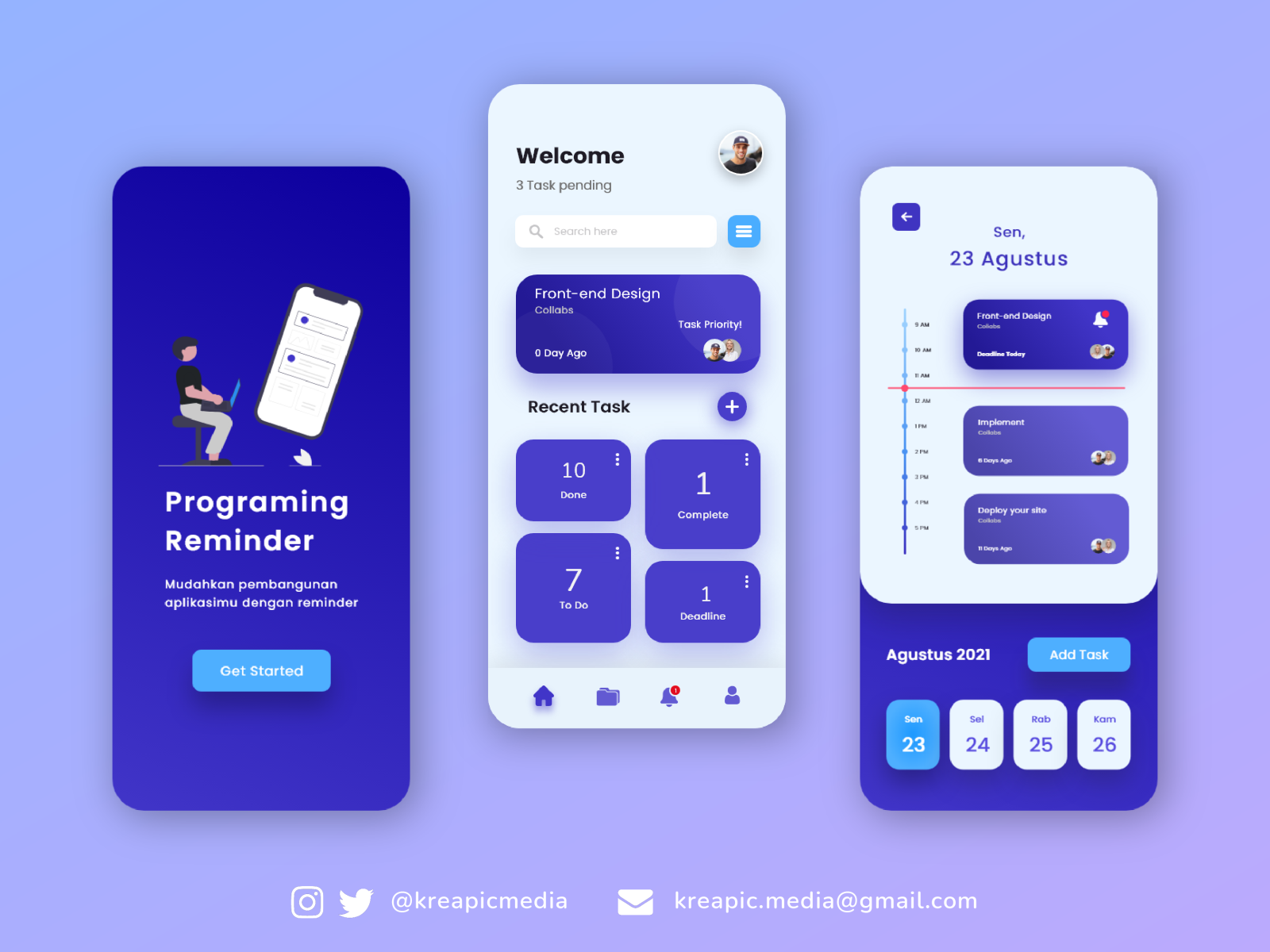 Reminder Developer App UI by Kreapic Media on Dribbble