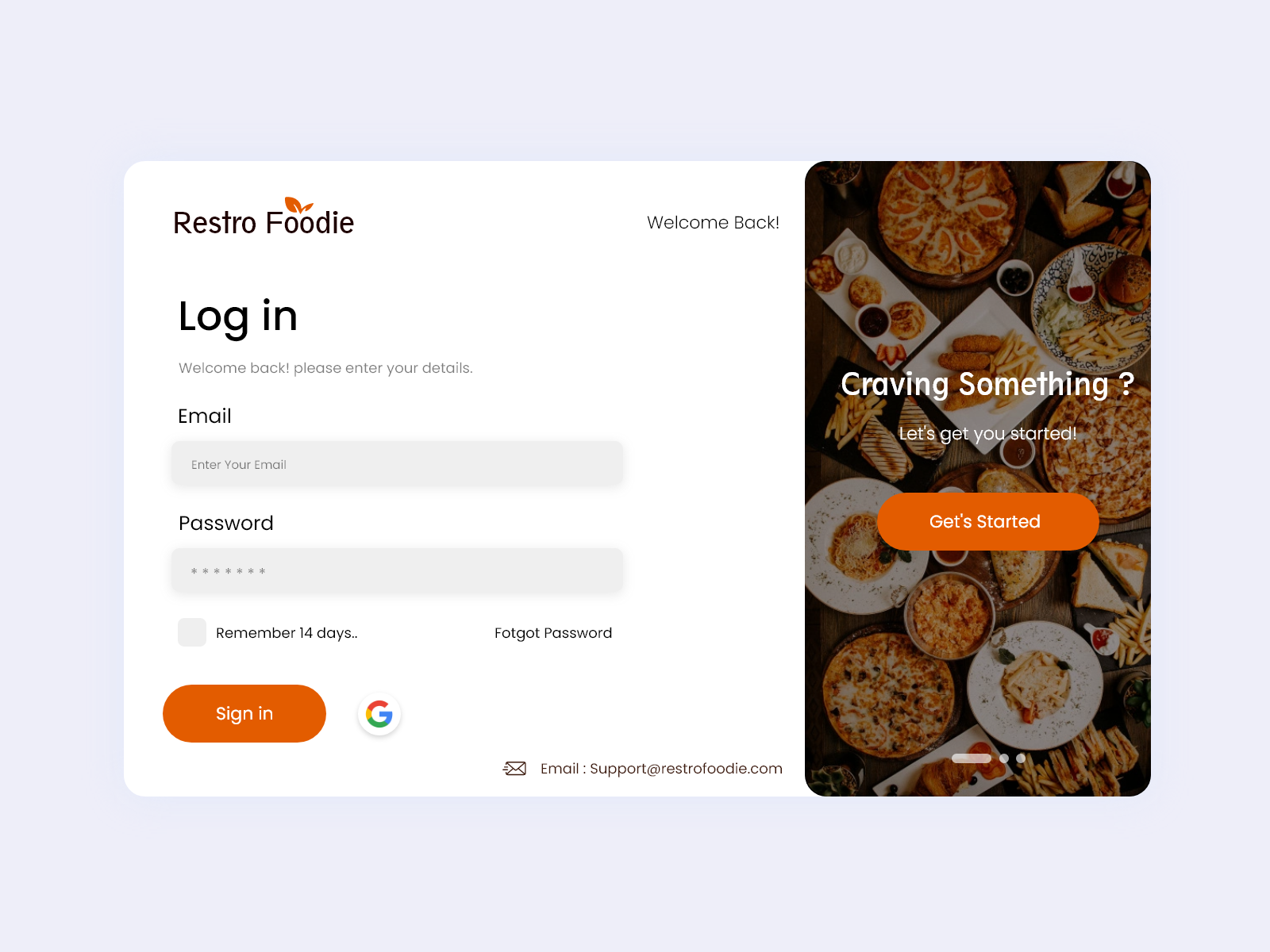 Log in page — Online Food Delivery by Parth J Gujarati on Dribbble