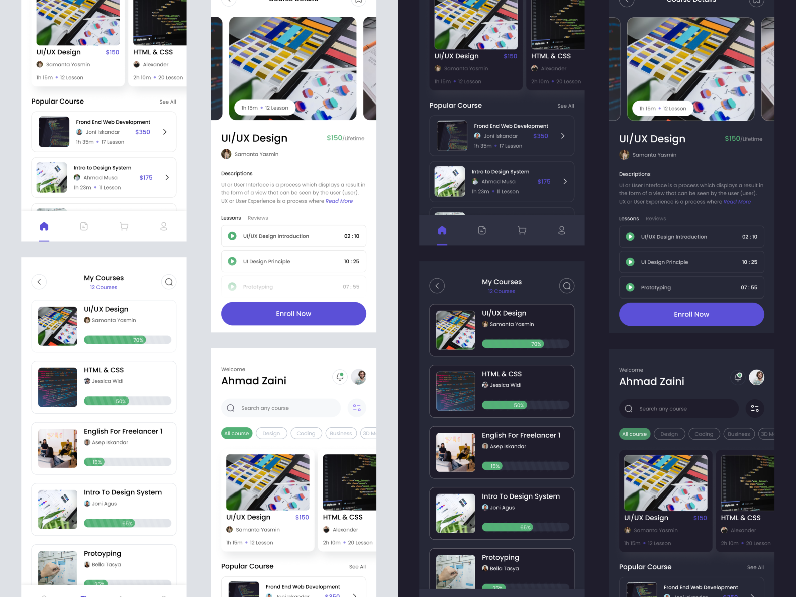 Classes - Online Course Mobile App - Light & Dark by Muhammad Zaini on ...