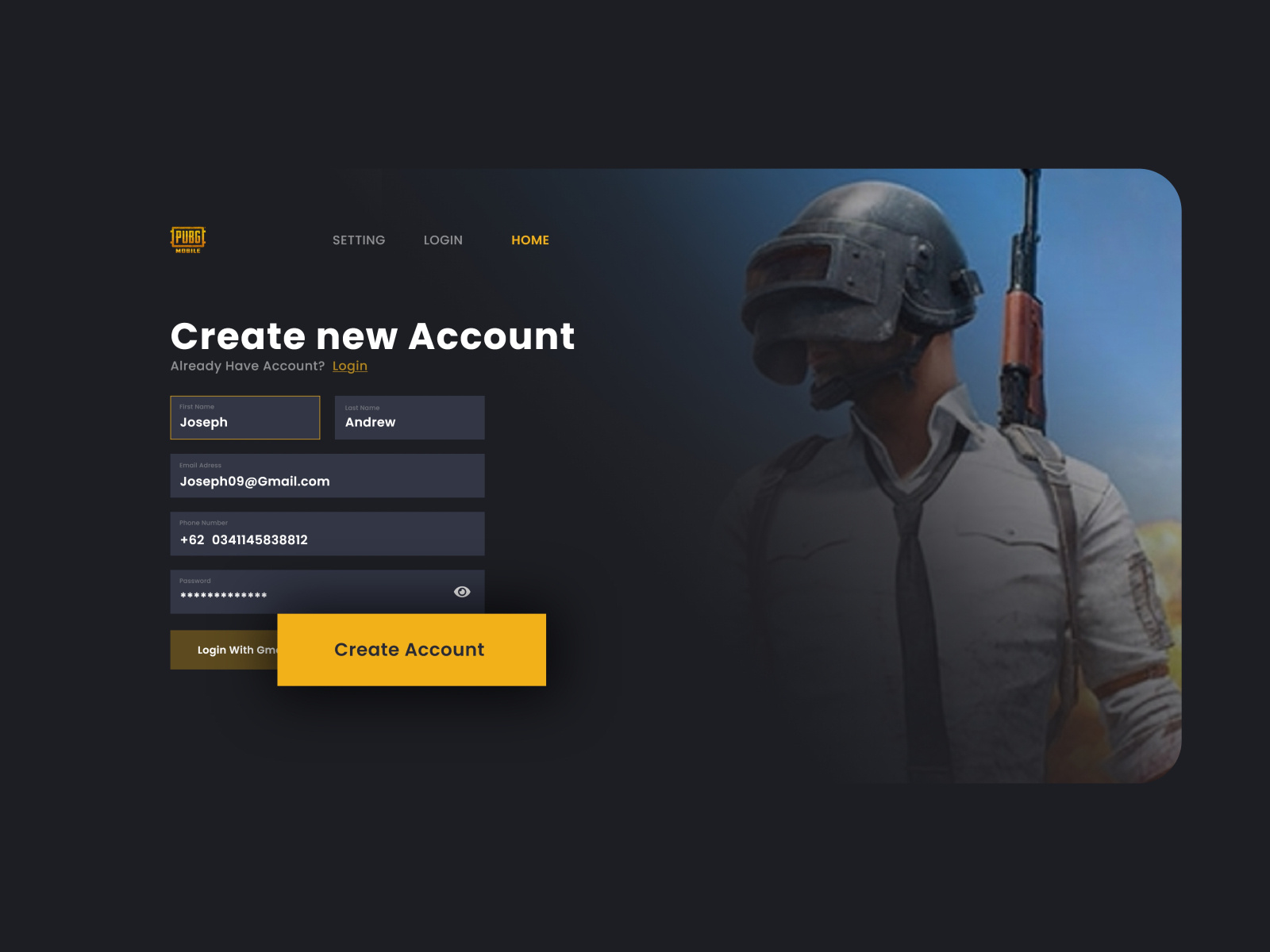 PUBG Sign In Landing Page by LunaaStudioo on Dribbble
