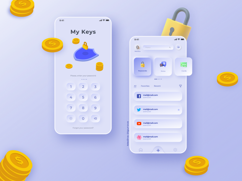 Keys & Password keeper. Mobile App by Madina Digurova on Dribbble