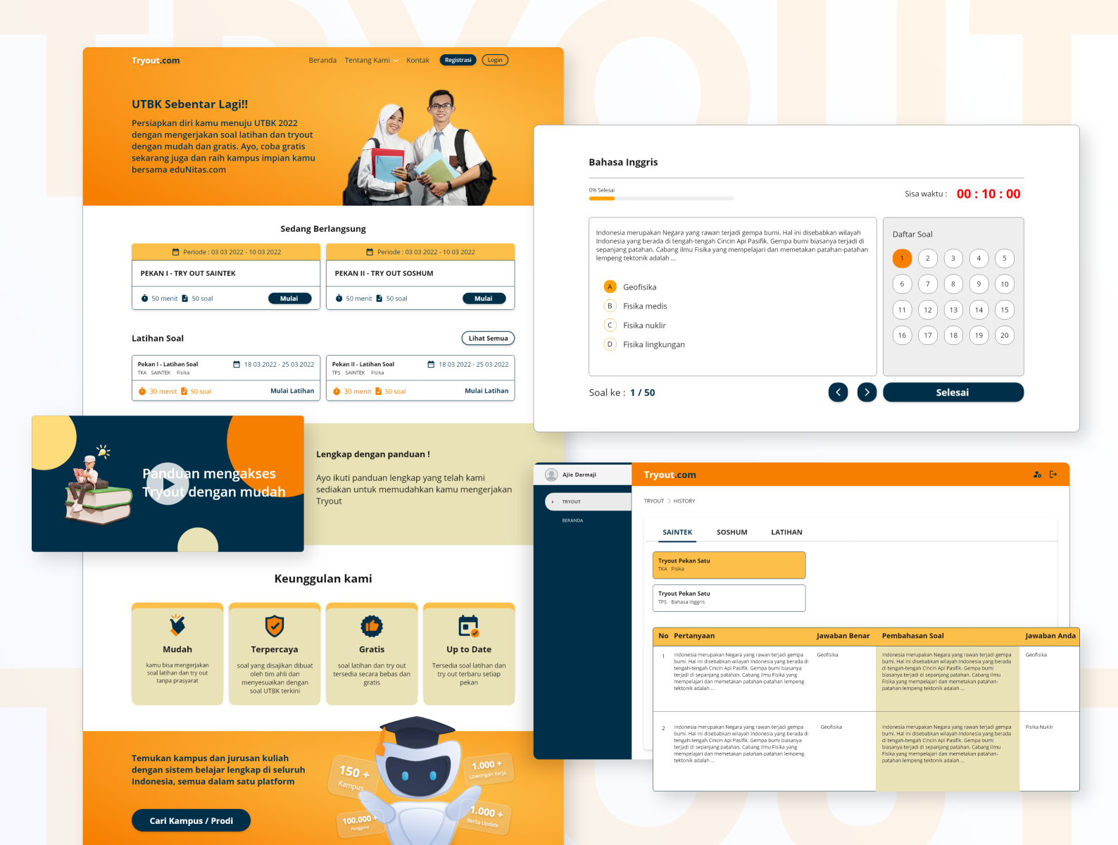 Tryout online exam and practice for exams UI design by Aprea Kosasih on ...