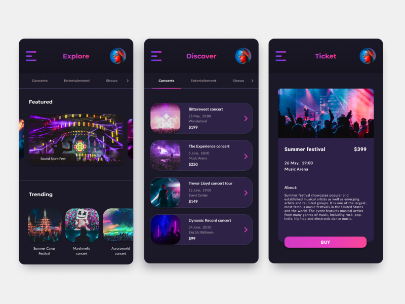 Ticket app design by Edina on Dribbble