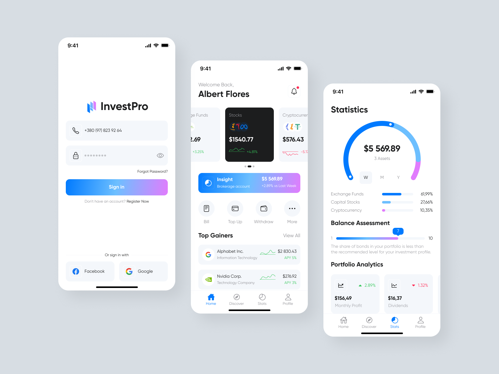 InvestPro – Finance Mobile App by Dmitriy Oksak on Dribbble