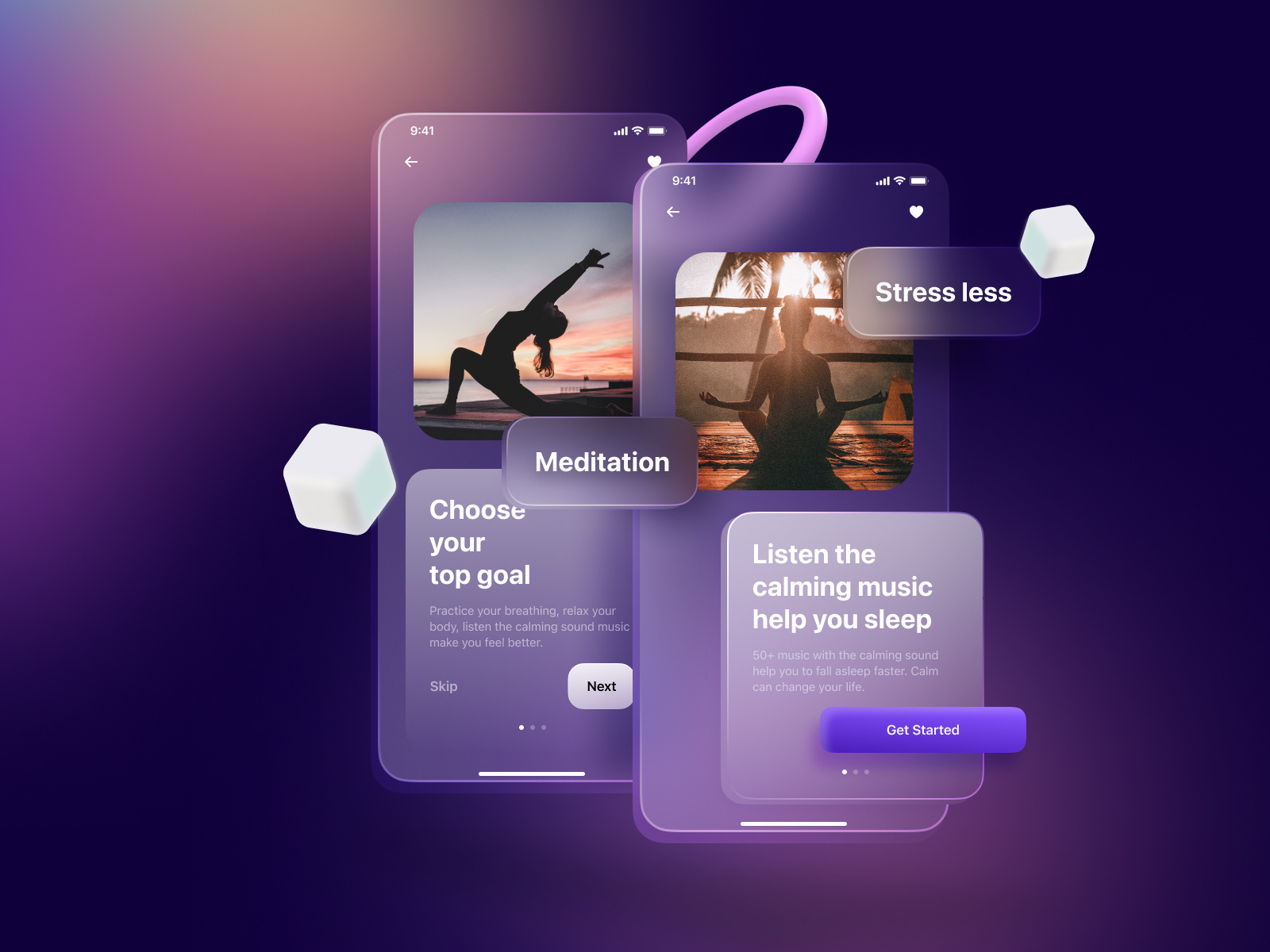 Meditation Glassmorphism app by Sourany on Dribbble
