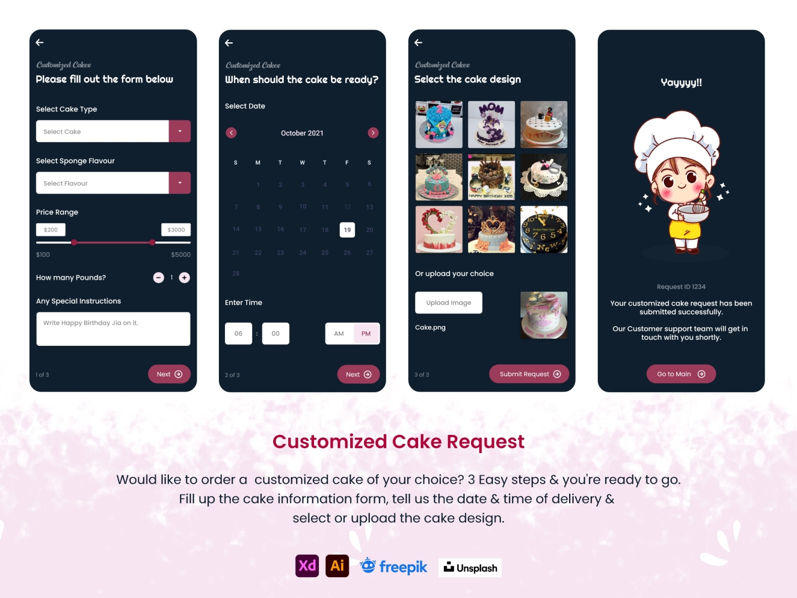 Request Customized Cake Flow - Cake Bake by Ayesha Abbas on Dribbble