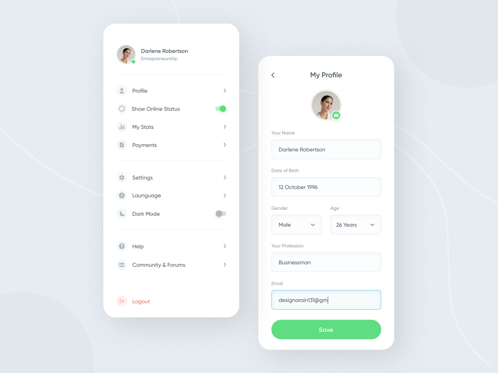 User profile & Sidebar by Khuram on Dribbble