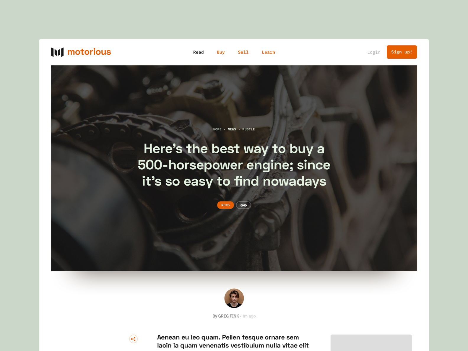 Motorious – Article detail & gallery by Jeremy Nolan-Cherry on Dribbble