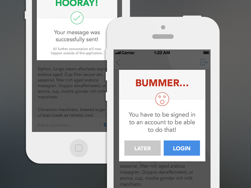 Notification Modals by Kelly Tomlinson for Crema on Dribbble