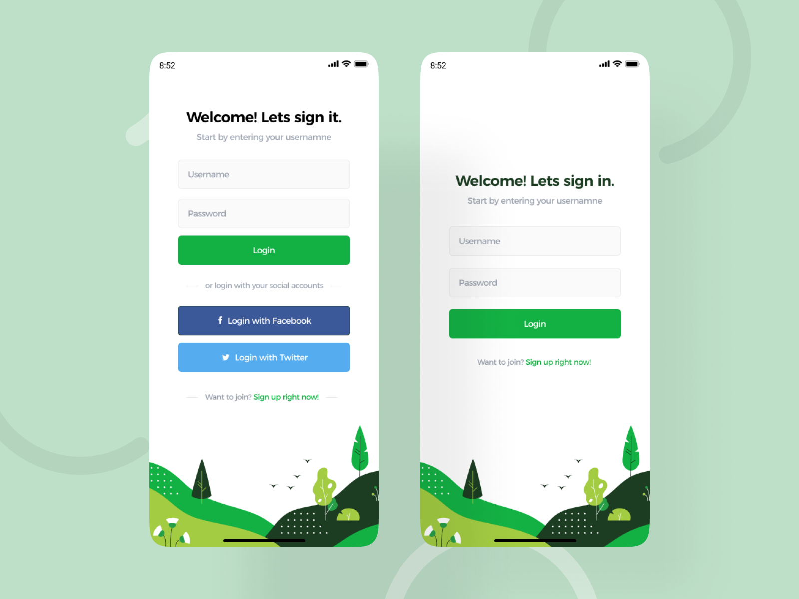 Sign In App - Nature Theme by Kim Wahlman on Dribbble