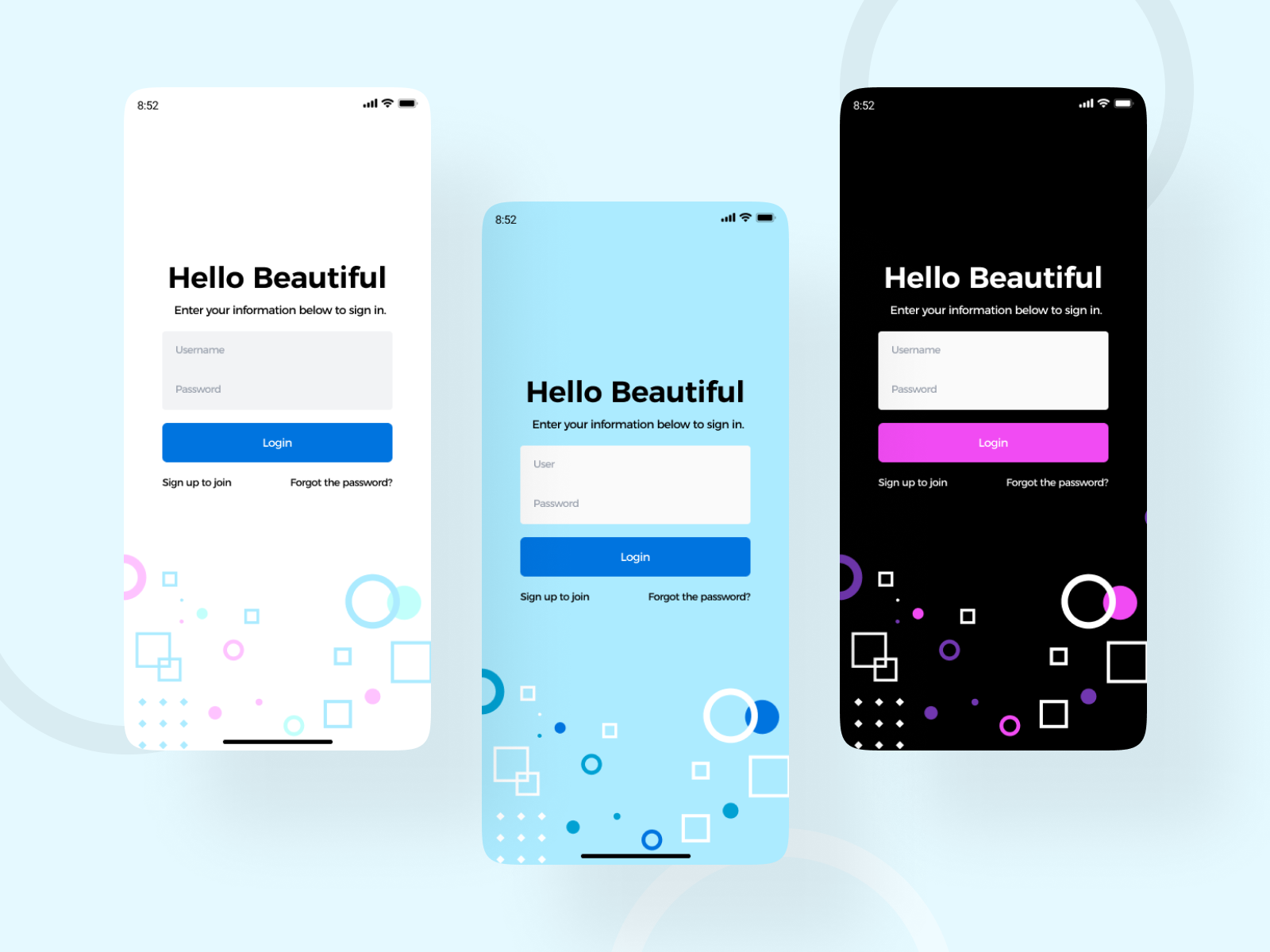 Sign in App - "Hello Beautiful" by Kim Wahlman on Dribbble